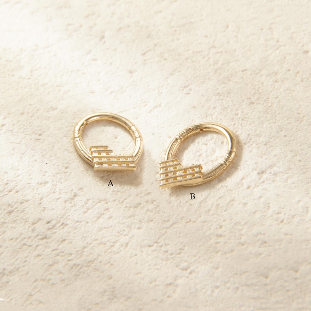 14k Solid Gold Roman Building Clicker Hoop Earring, Unique Cartilage ...