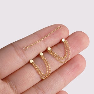 14K Solid Gold Triple Chain Attachment, Double Chain Piercing, Loop ...