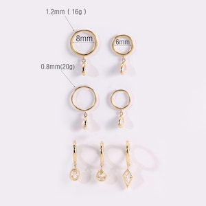 14K Solid Gold Dangle Charm Hoop Earring Dainty Drop Earring Dangle ...