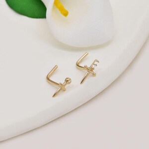 14k Solid Gold Sword Nose Stud Dagger Nose Ring Tiny Nose Stud L Shape ...