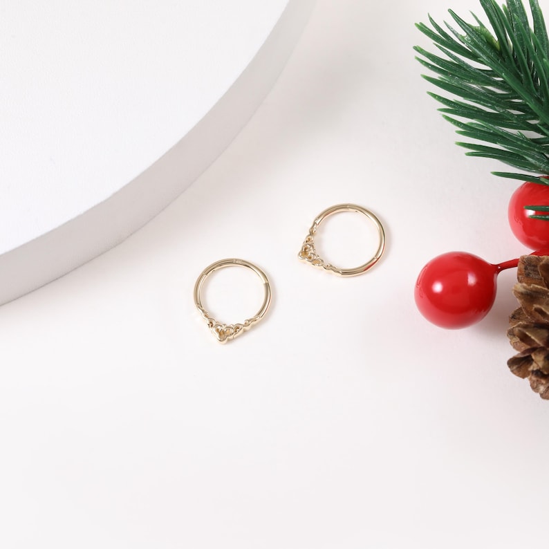 14K Solid Gold Texture Pattern Helix Huggie Hoop Delicate V Shape ...