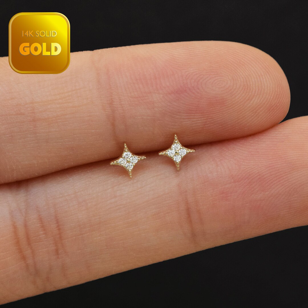 14k Solid Gold North Star Stud Earring Star Helix Stud Conch Stud ...