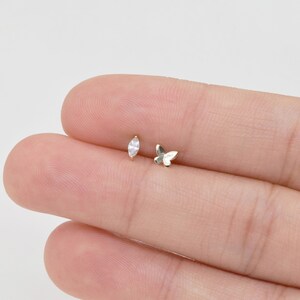 14k Solid Gold Butterfly Nose Ring Marquise Nose Stud Tiny Butterfly ...