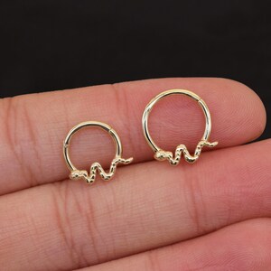 14K Solid Gold Snake Septum Ring Huggie Earring Snake Clicker Hoop Nose ...