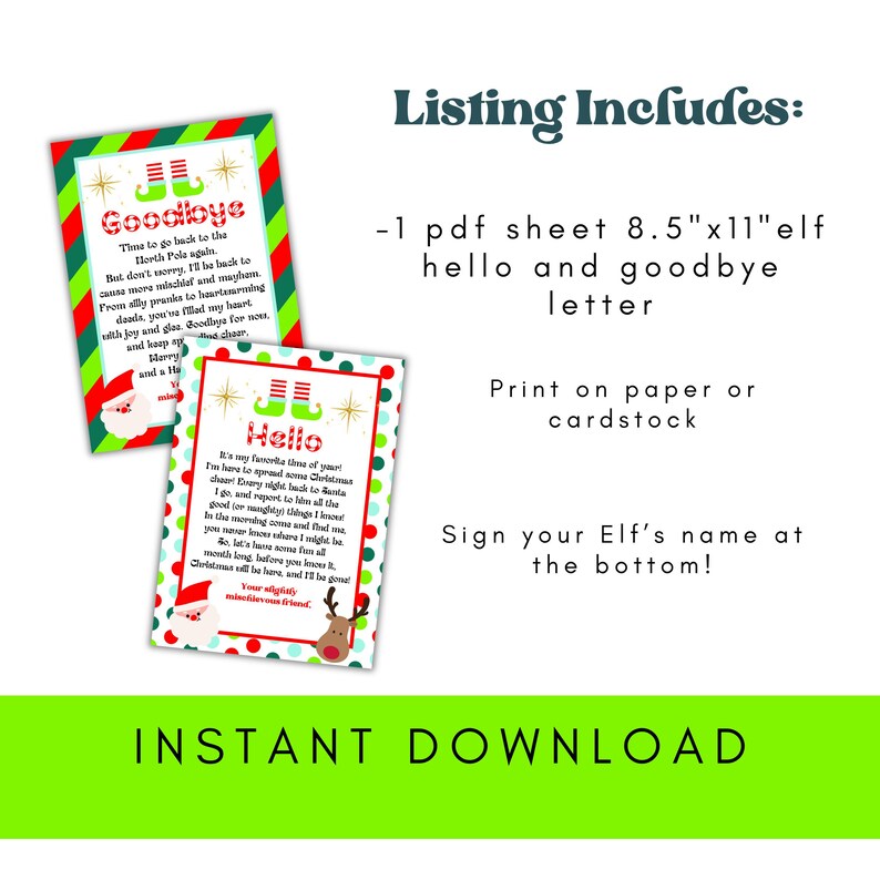 Printable Elf Letters | Hello Goodbye Elf Letters | Elf Kit Letters ...
