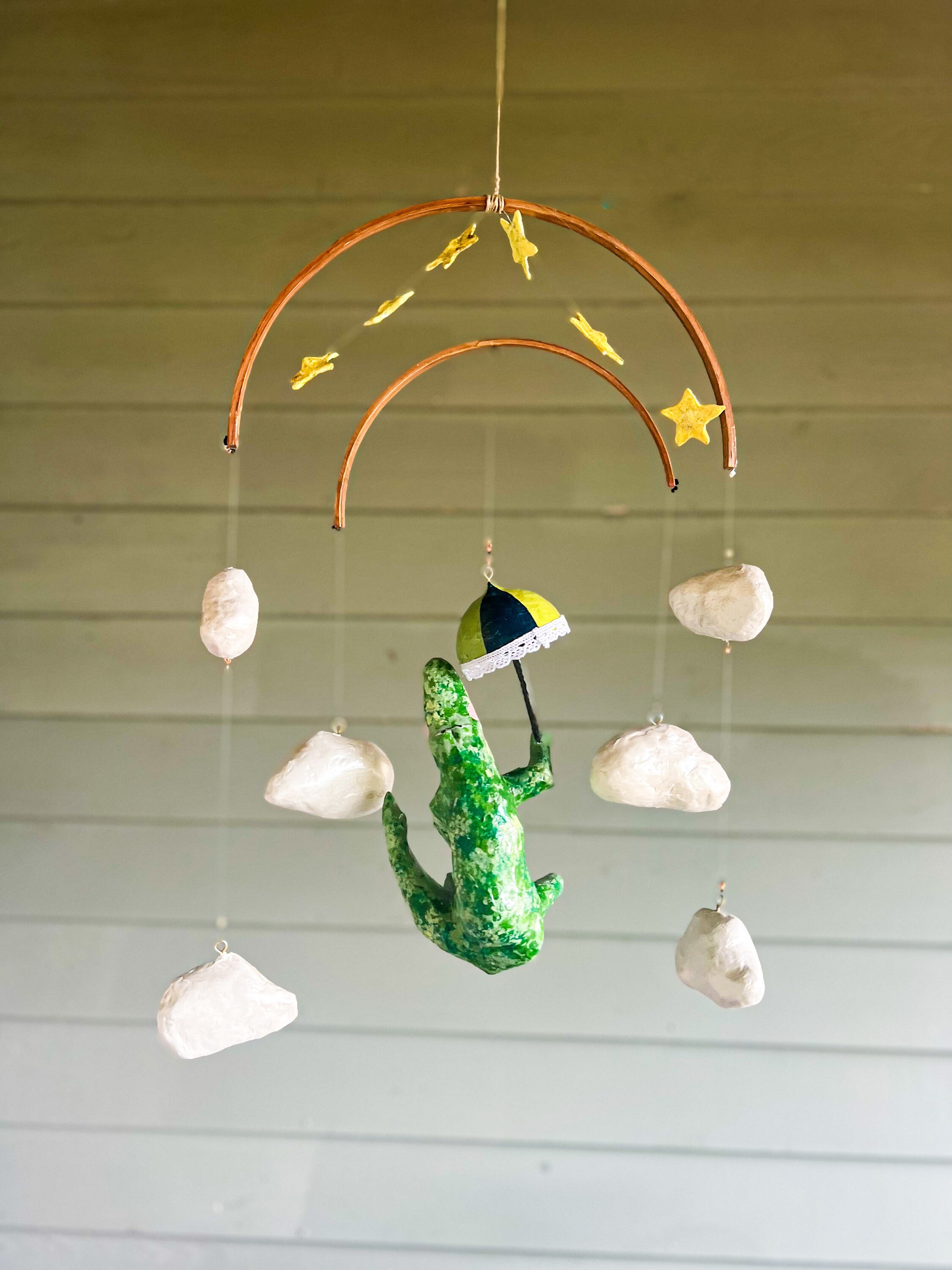 Paper Mache Baby Mobile for Nursery Decor, Hand Painted Hanging Mobile ...