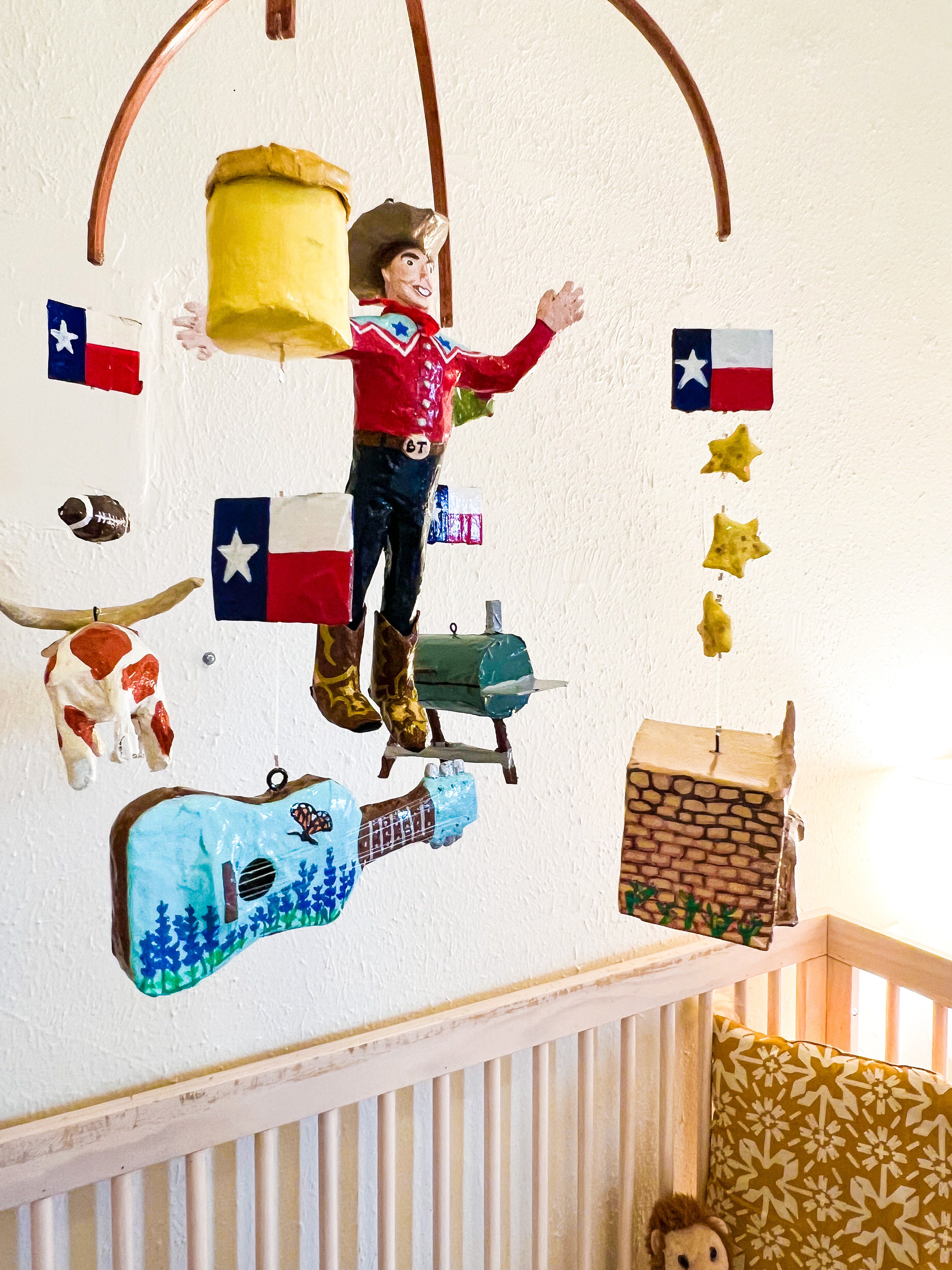 Texas Cowboy Paper Mache Baby Mobile for Nursery Decor, Hand Painted ...
