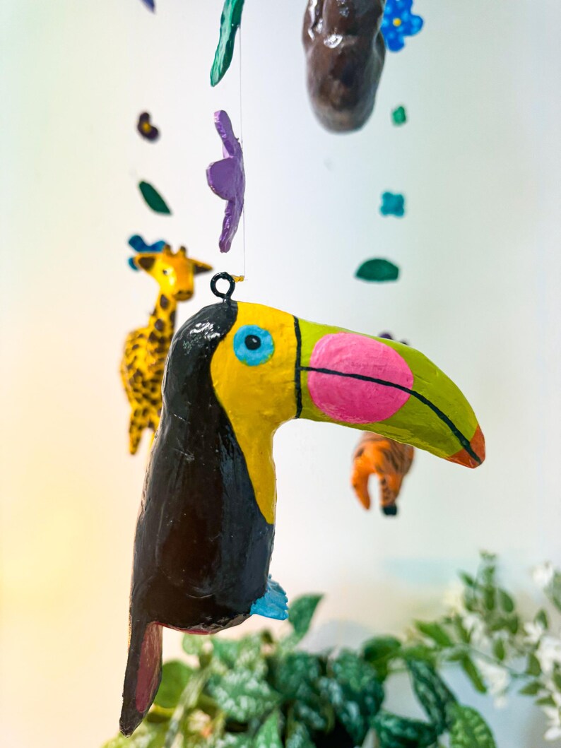 Jungle Animals Baby Mobile for Nursery, Hand Painted Paper-mache ...