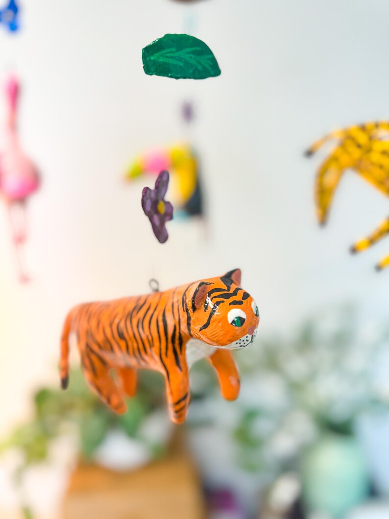 Jungle Animals Baby Mobile for Nursery, Hand Painted Paper-mache ...