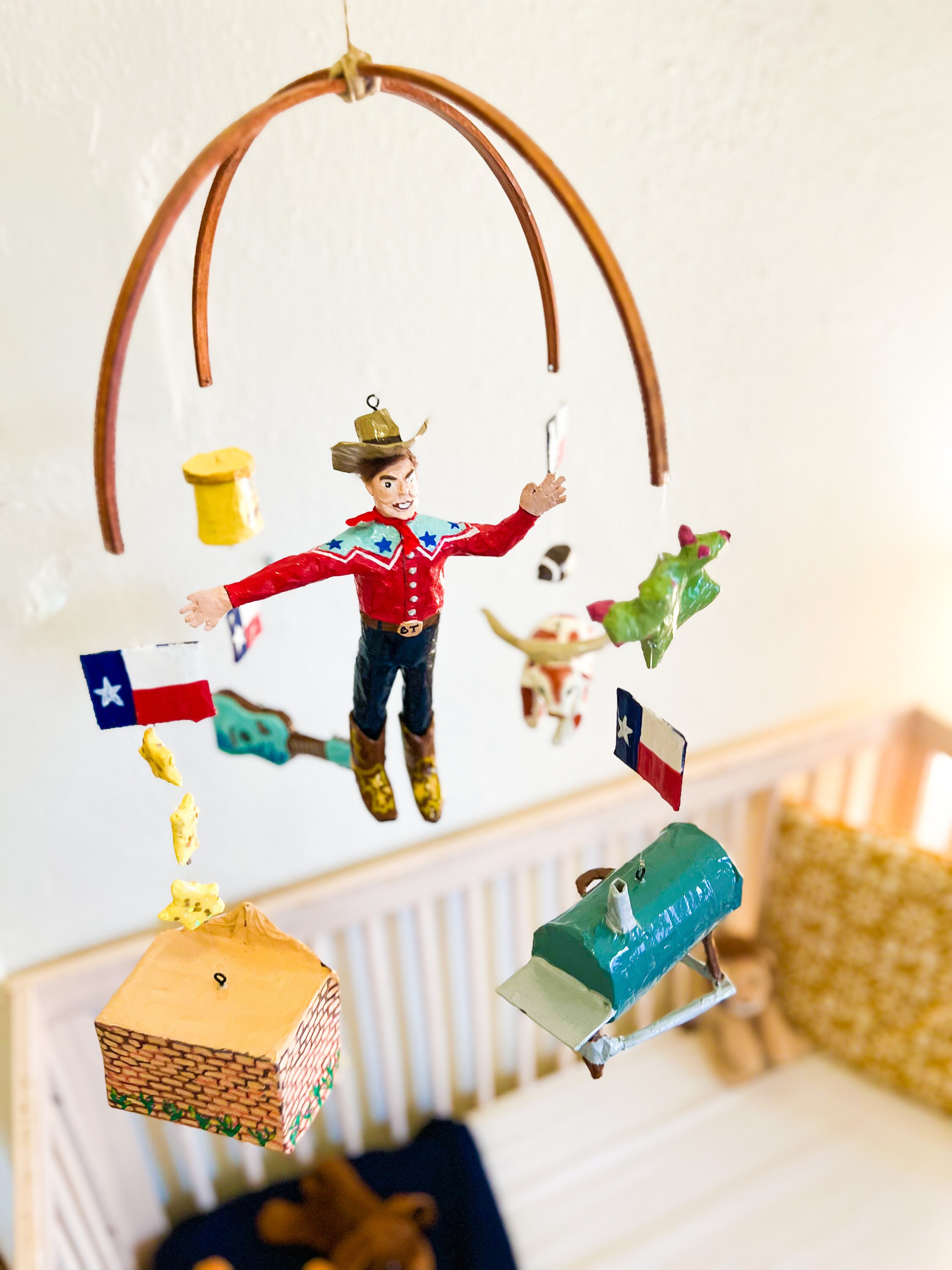 Texas Cowboy Paper Mache Baby Mobile for Nursery Decor, Hand Painted ...