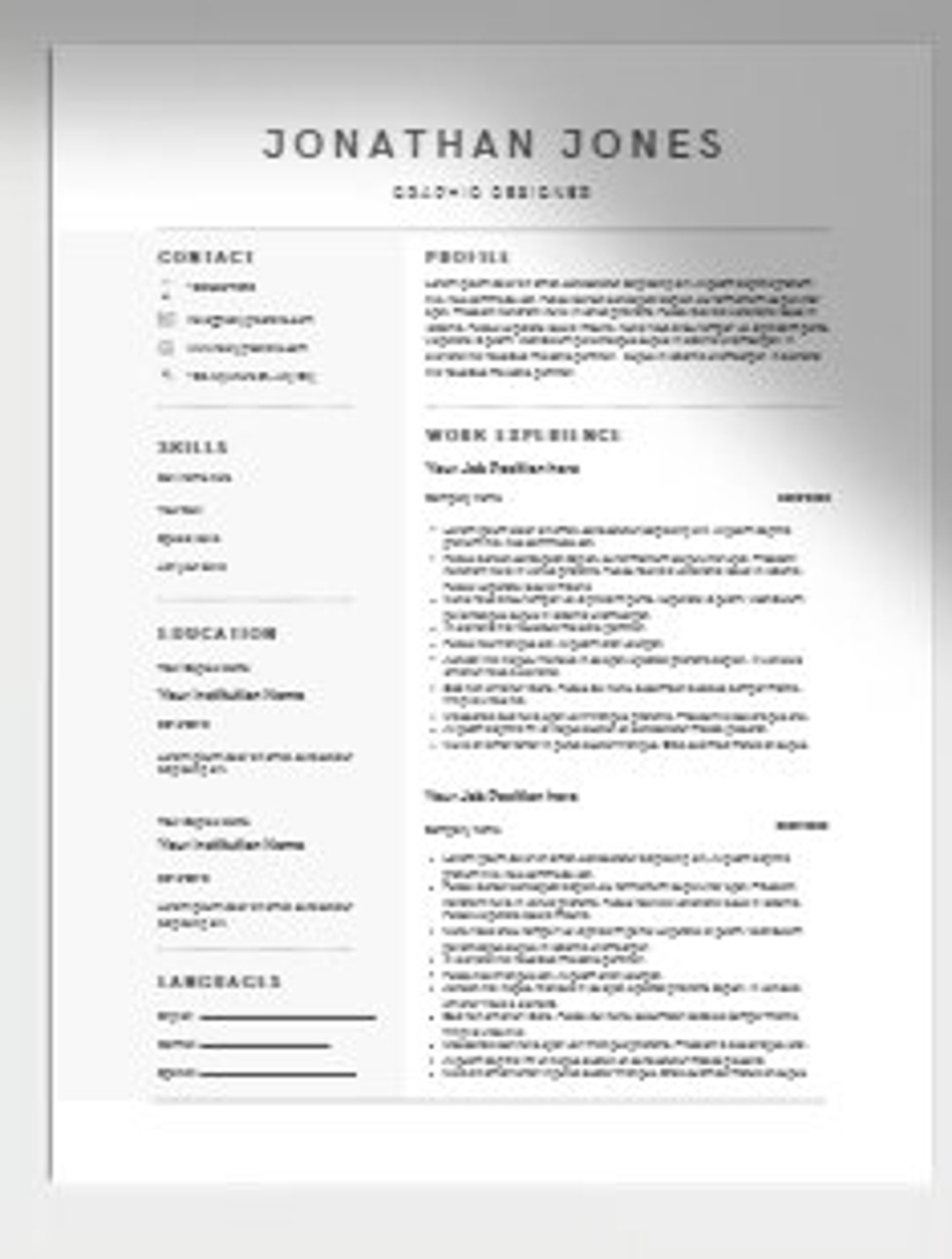 White & Grey Resume Templet | 3 Pages | - Etsy