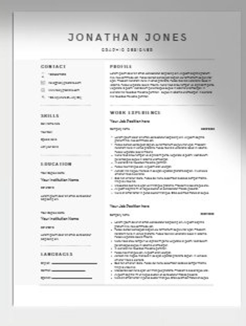 White & Grey Resume Templet | 3 Pages | - Etsy
