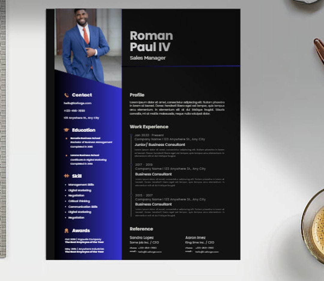 Cobalt Blue Resume Templet - Etsy
