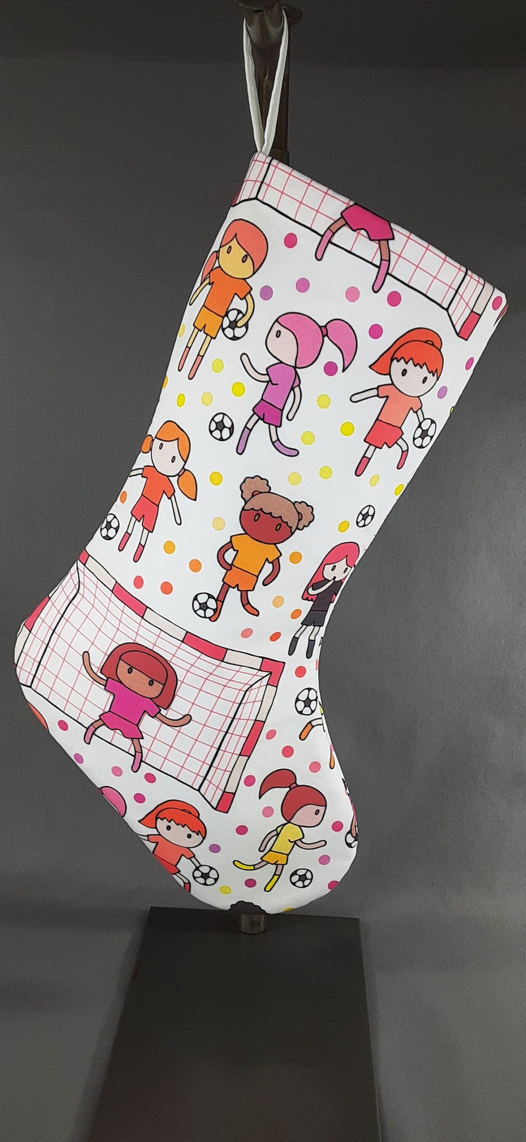 Girls Playing Soccer Birthday Stocking PREMIUM FABRIC Printed in USA - Etsy
