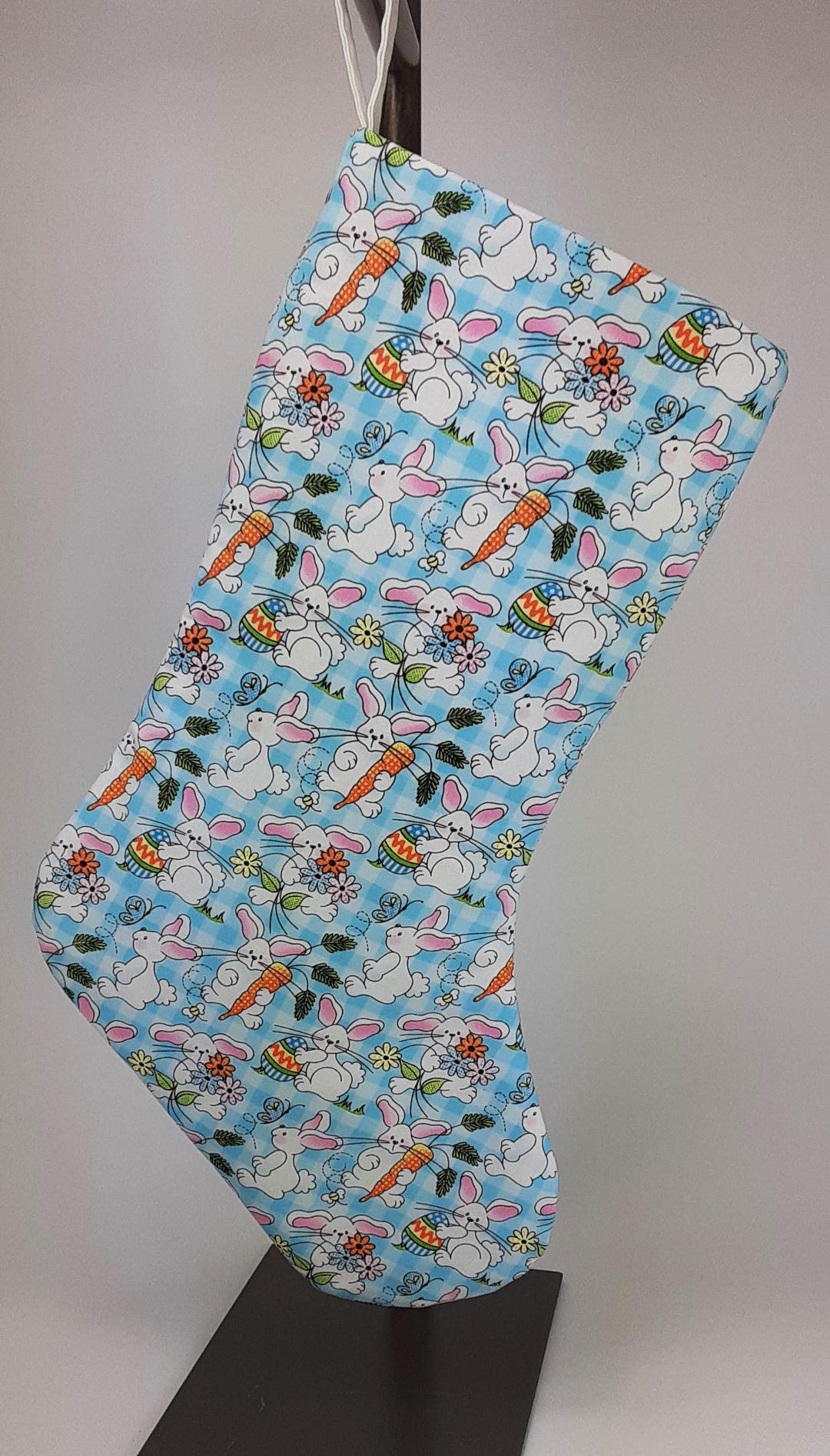 Easter Stocking With Easter Bunnies on Blue Gingham for Kids and Adults ...