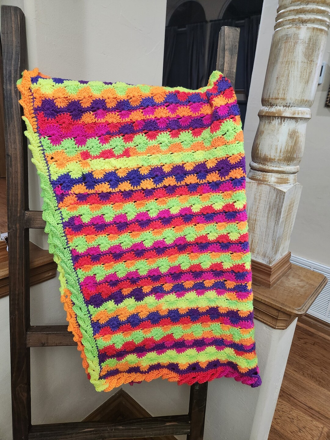 Neon Spider Stitch Afghan - Etsy
