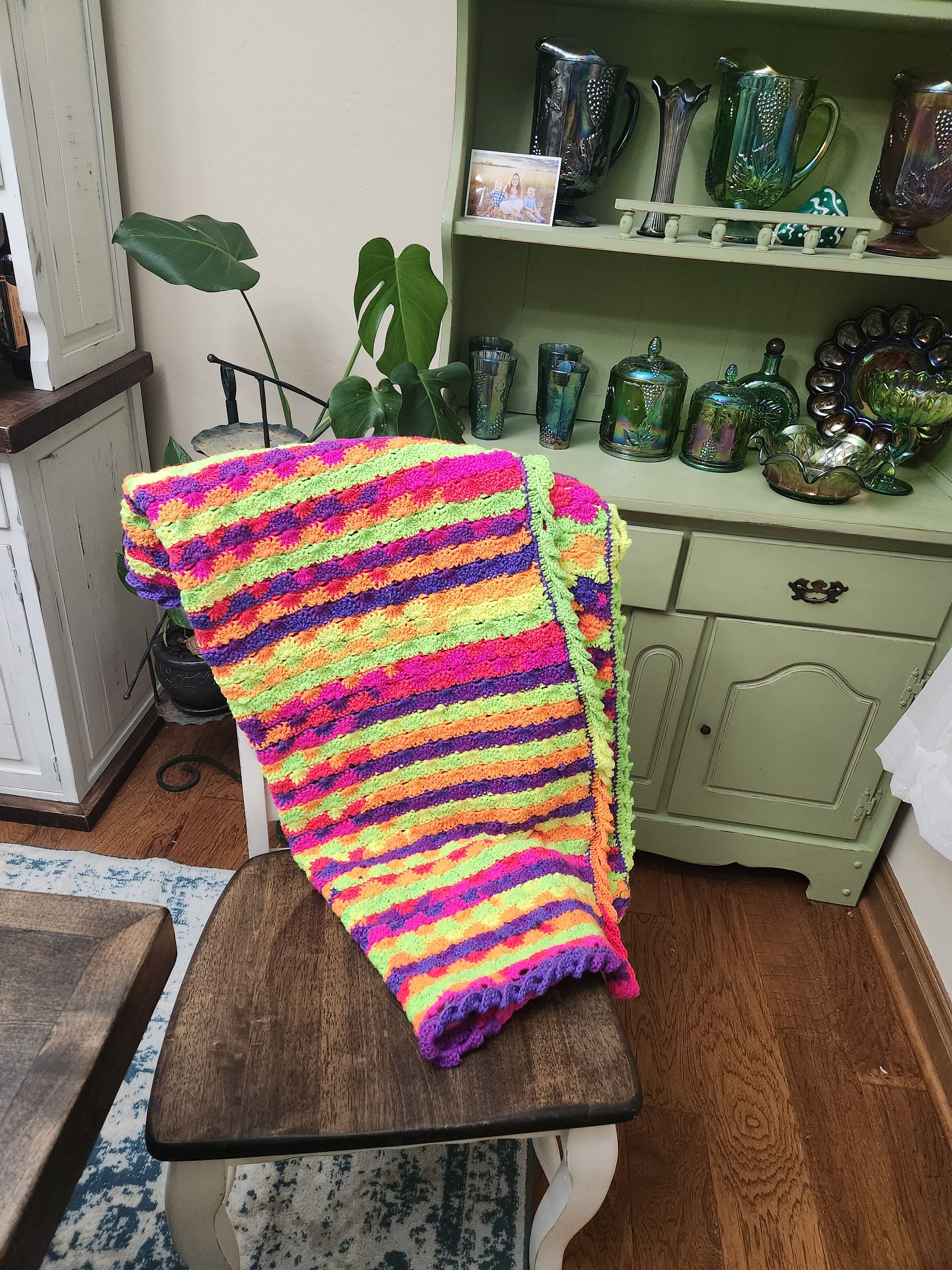 Neon Spider Stitch Afghan - Etsy