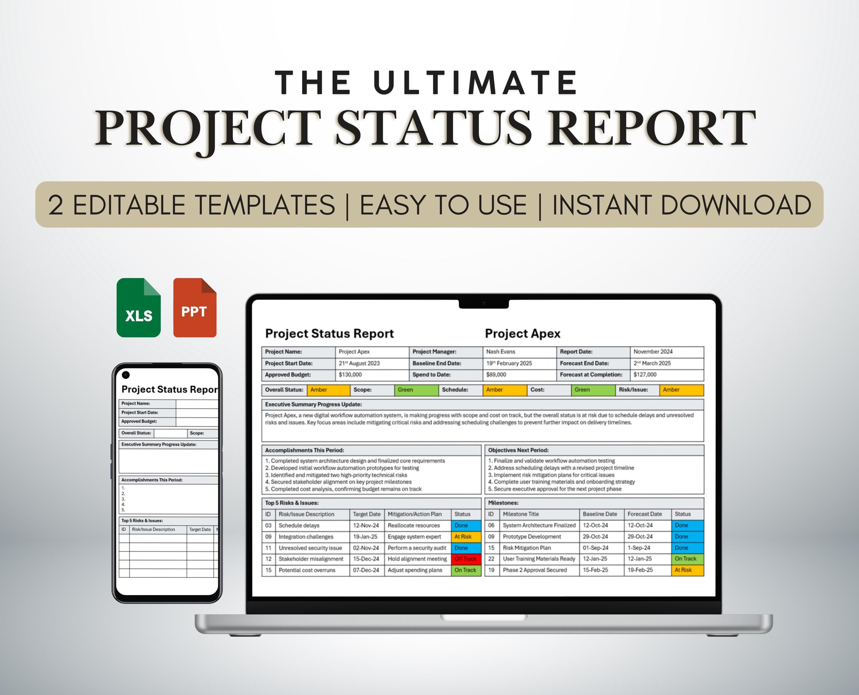 Project Status Report Template, Project Dashboard, Project Management ...