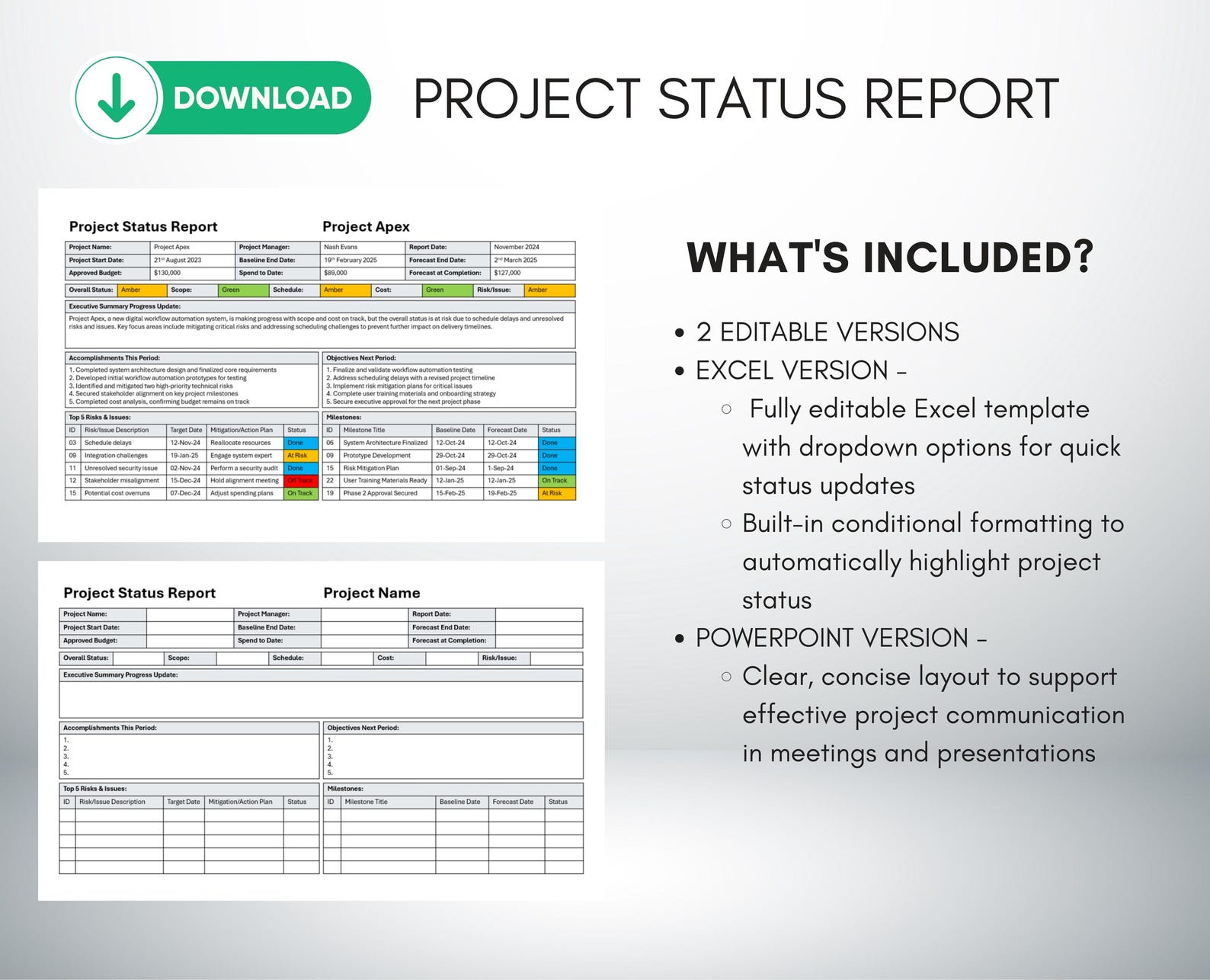 Project Status Report Template, Project Dashboard, Project Management ...