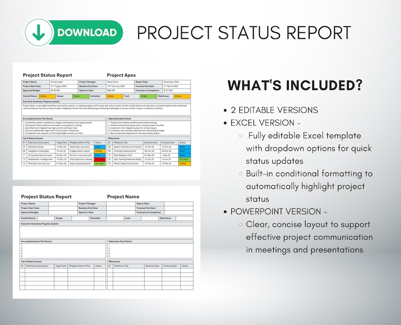 Project Status Report Template, Project Dashboard, Project Management ...