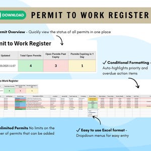Permit to Work Register: Excel Safety Tracker (digital Download) - Etsy