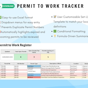 Permit to Work Register: Excel Safety Tracker (digital Download) - Etsy