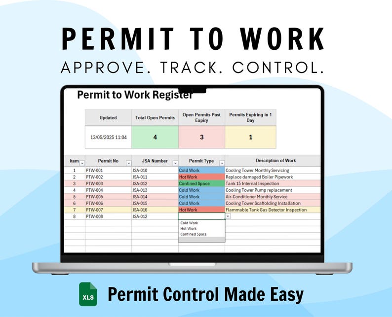 Permit to Work Register: Excel Safety Tracker (digital Download) - Etsy