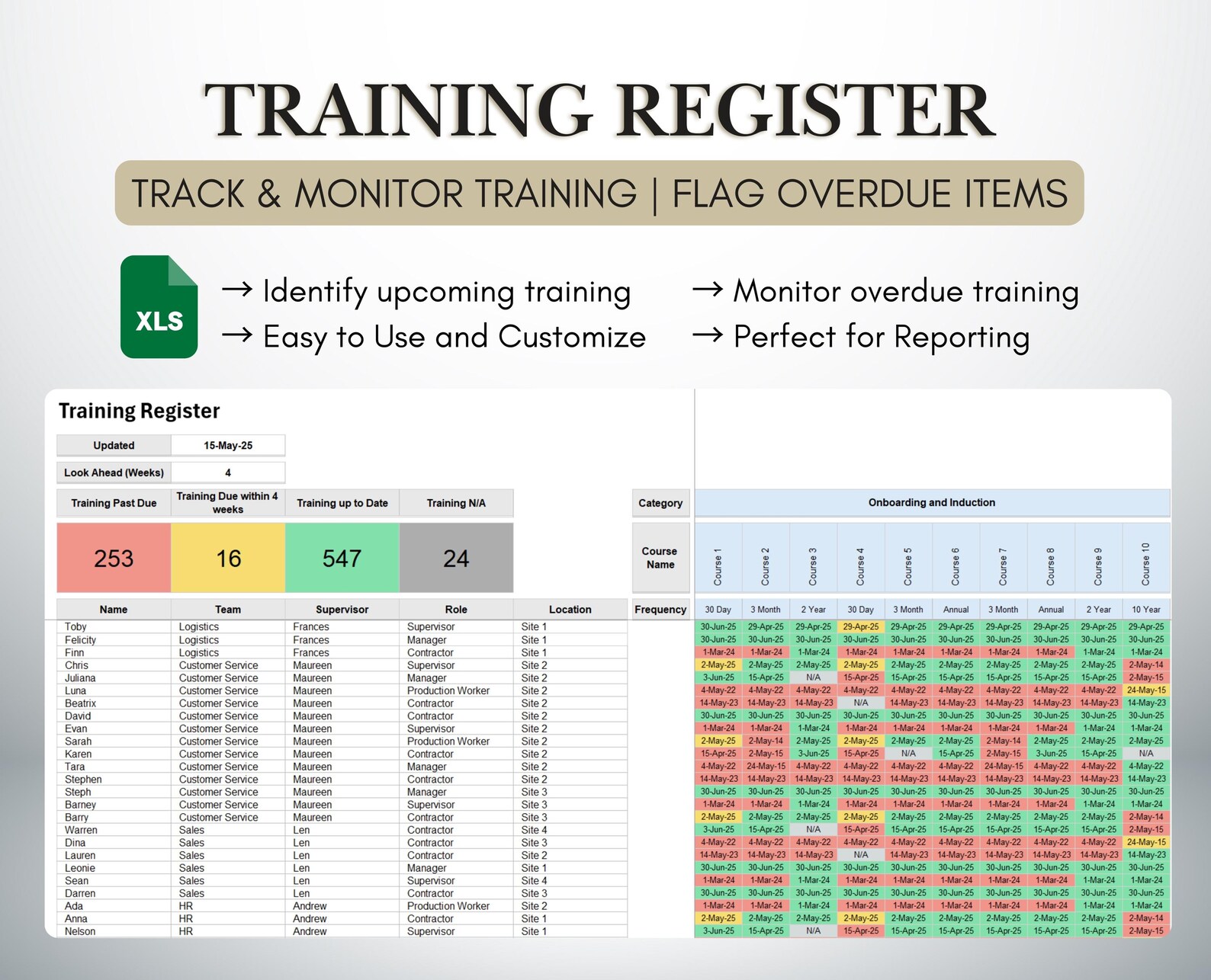 Employee Training Register Template: Excel Training Tracker (digital ...
