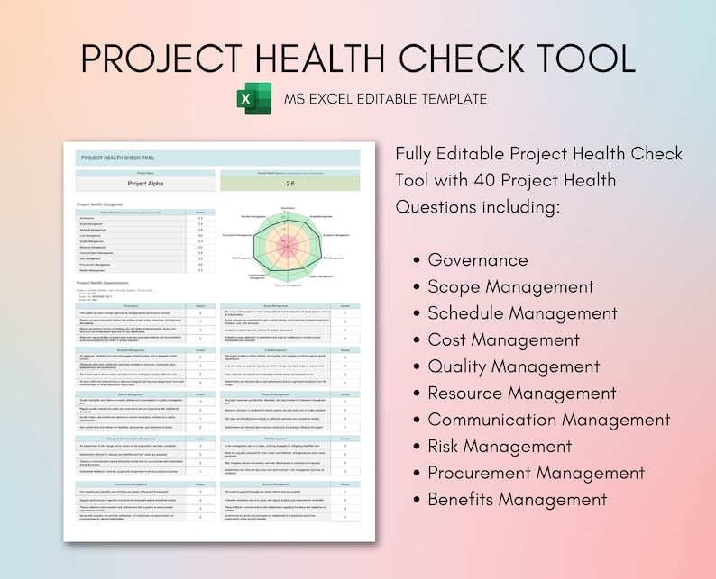 Project Health Check Tool, Project Management Template, Project Status ...