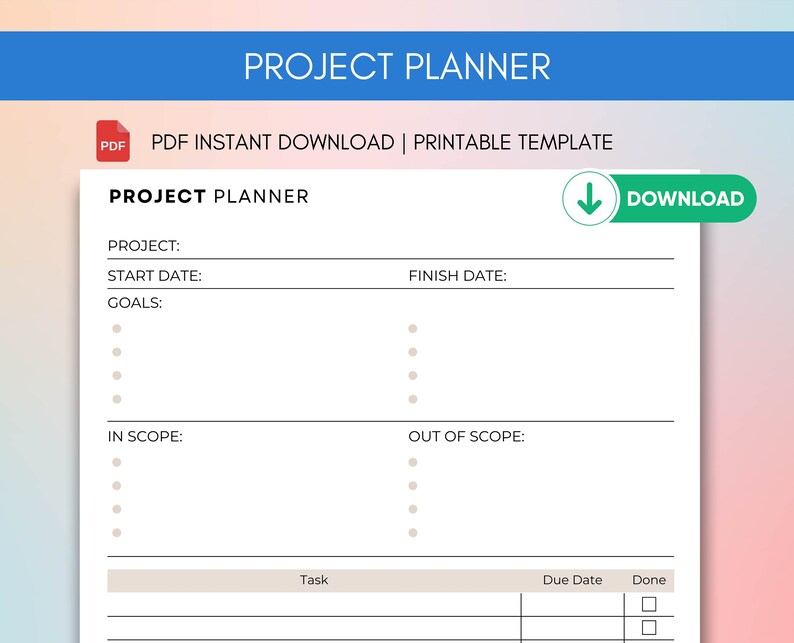 Project Planner Template, Project Management Document PDF Download ...