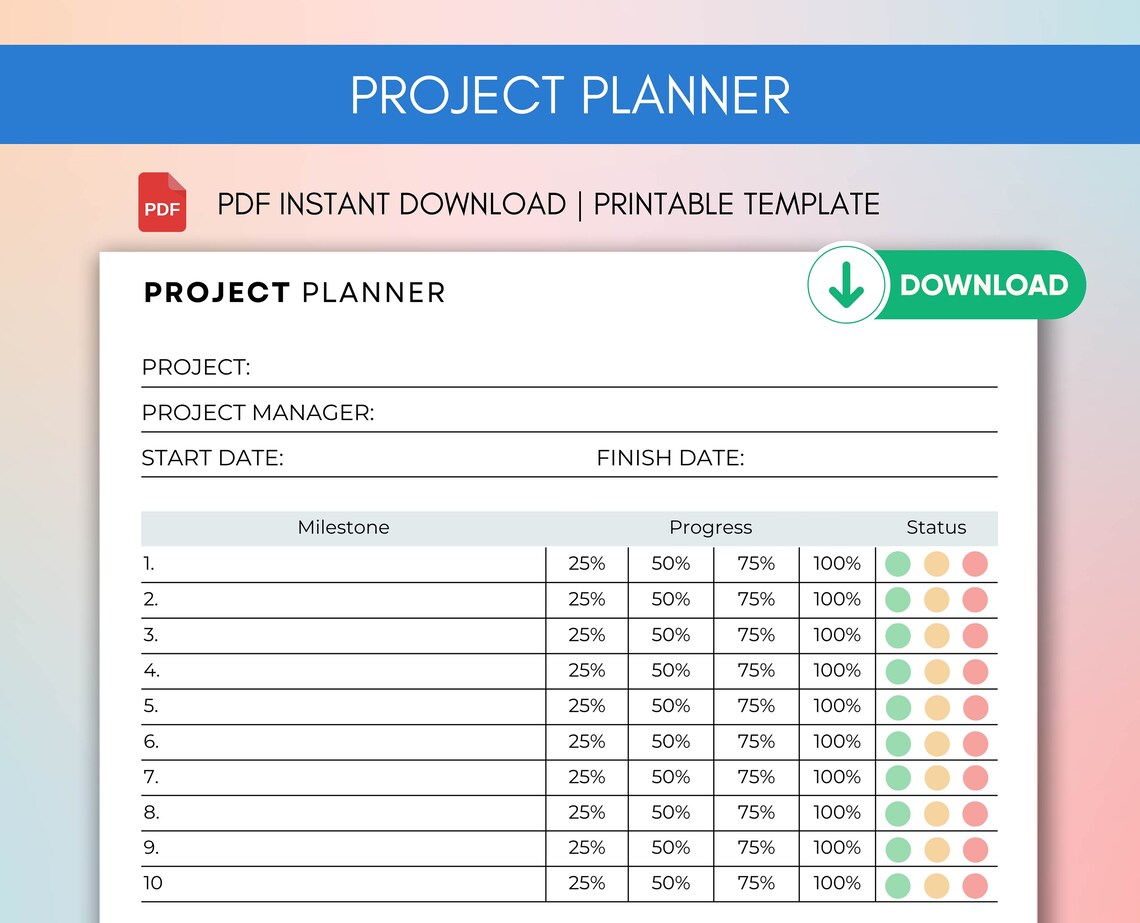 Project Planner Template, Project Management Document PDF Download ...
