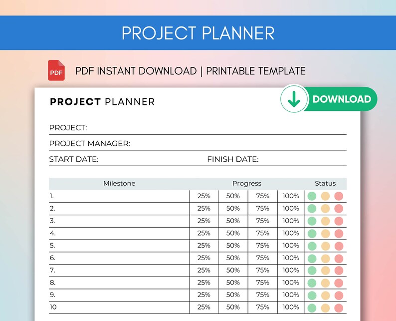 Project Planner Template, Project Management Document PDF Download ...