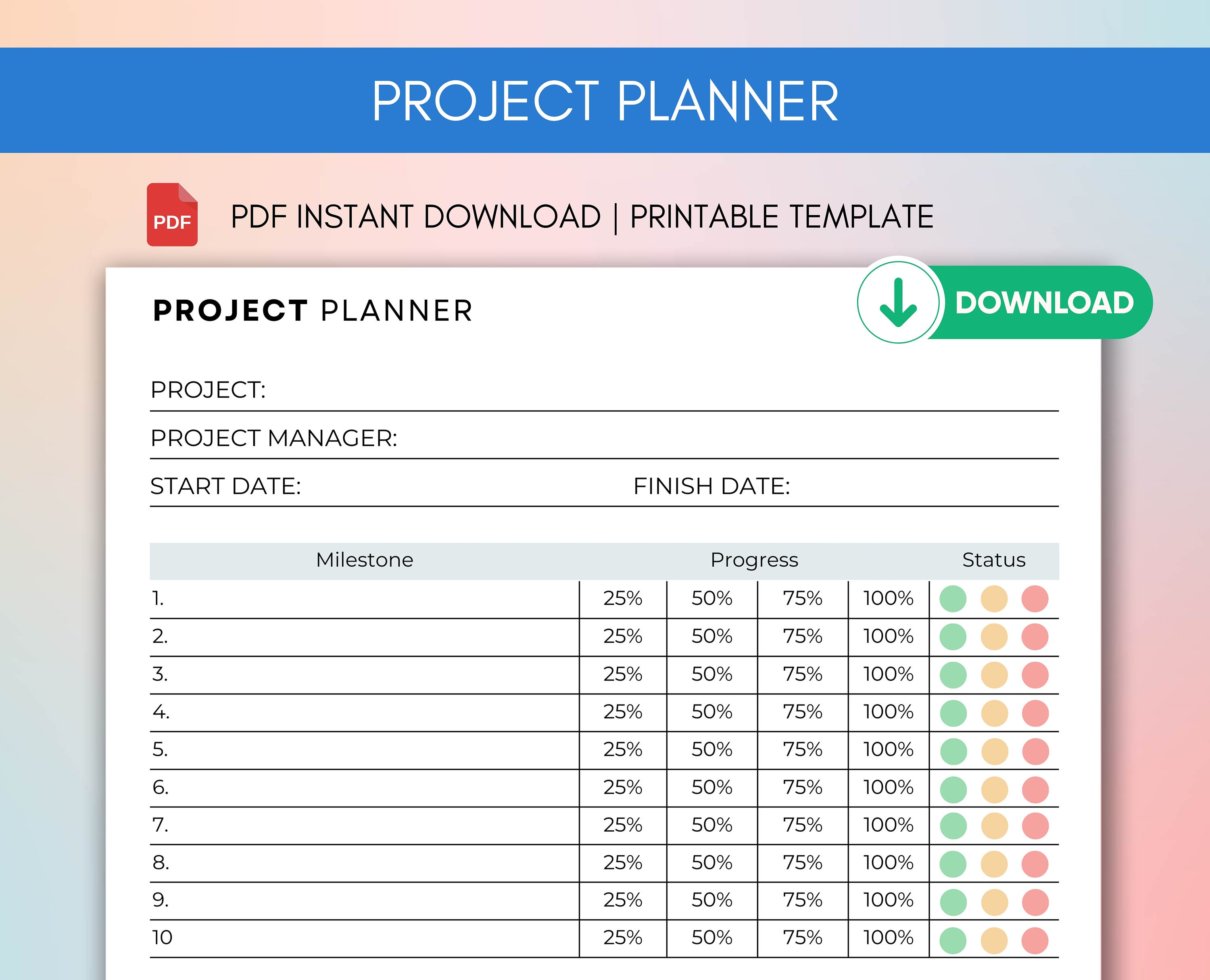 Project Planner Template, Project Management Document PDF Download ...