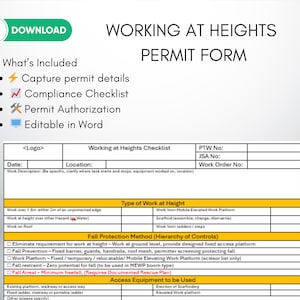 Working at Heights Permit Template | Operations Safety Permit | Height ...