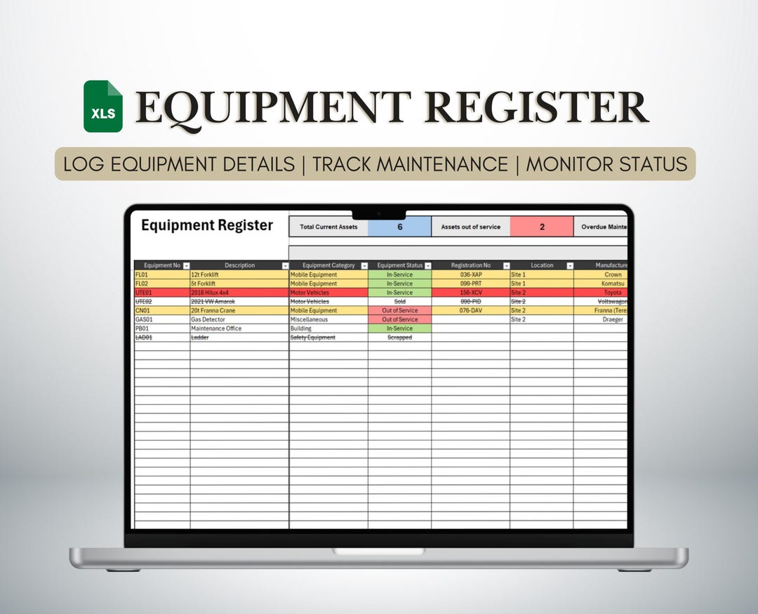 Equipment Register Excel Template: Asset Tracking & Maintenance ...
