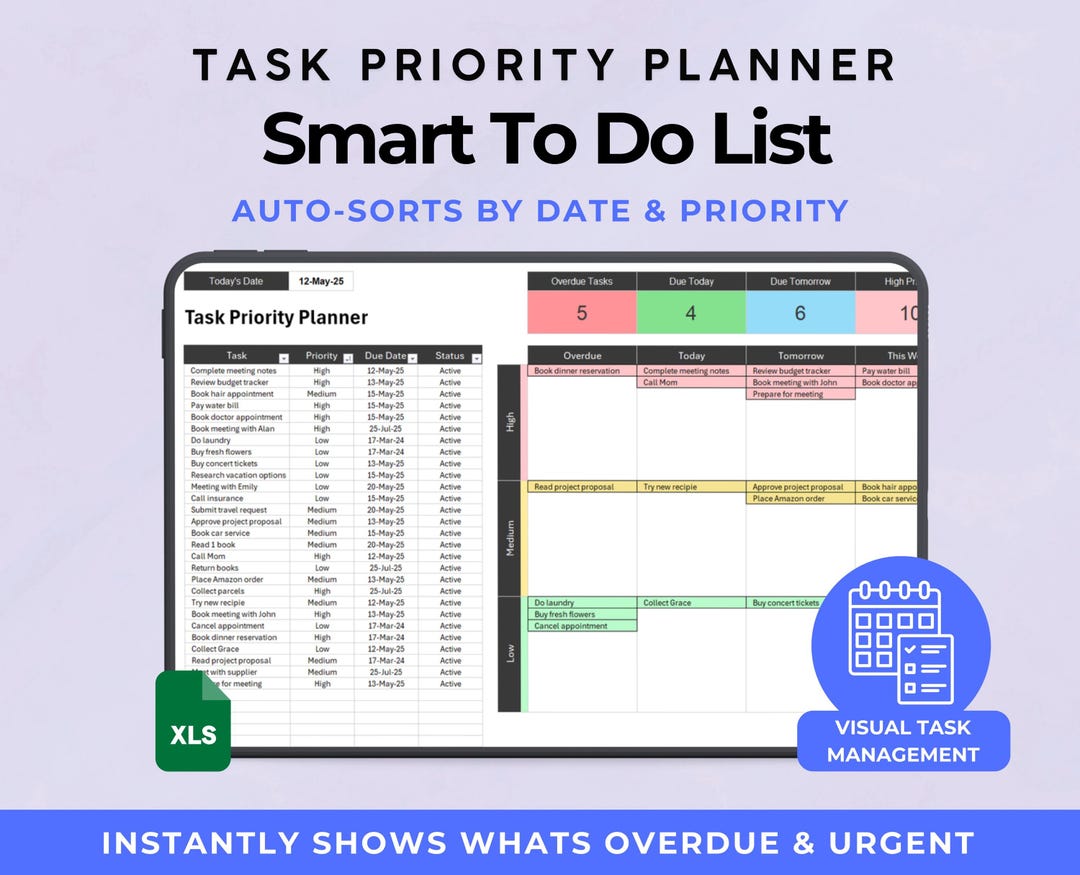 Excel Task Priority Planner Template | To-do List & Productivity ...