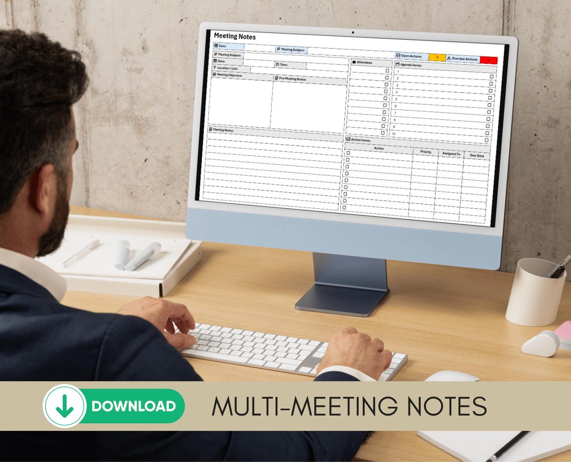 Meeting Agenda & Notes Template | Excel Template | Multi Meeting Action ...