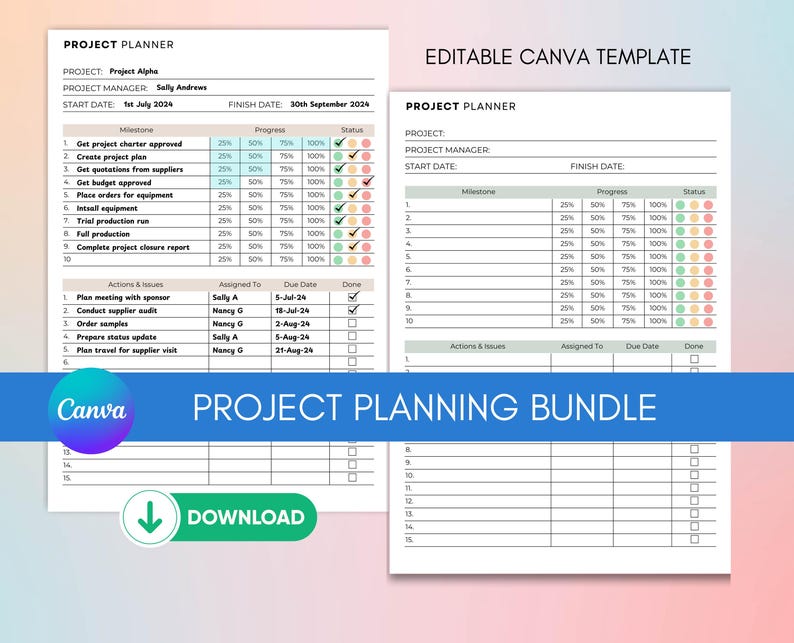 Project Planning Template Bundle, 8 X Canva Project Management ...
