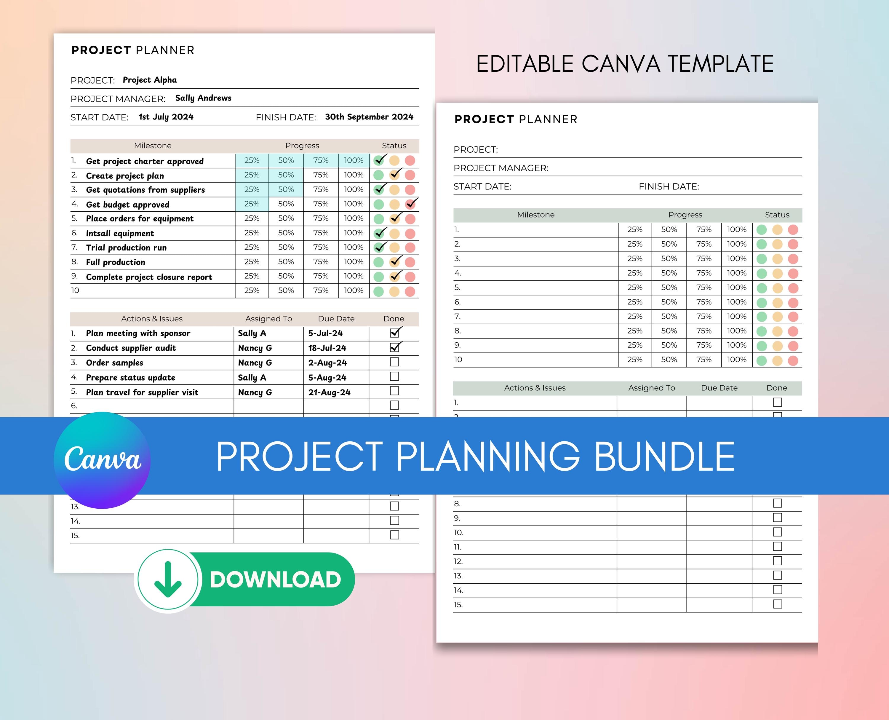 Project Planning Template Bundle, 8 X Canva Project Management ...