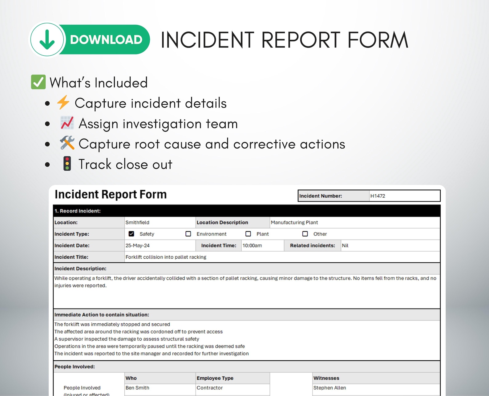 Safety Incident Report Form: Excel Template (digital Download) - Etsy