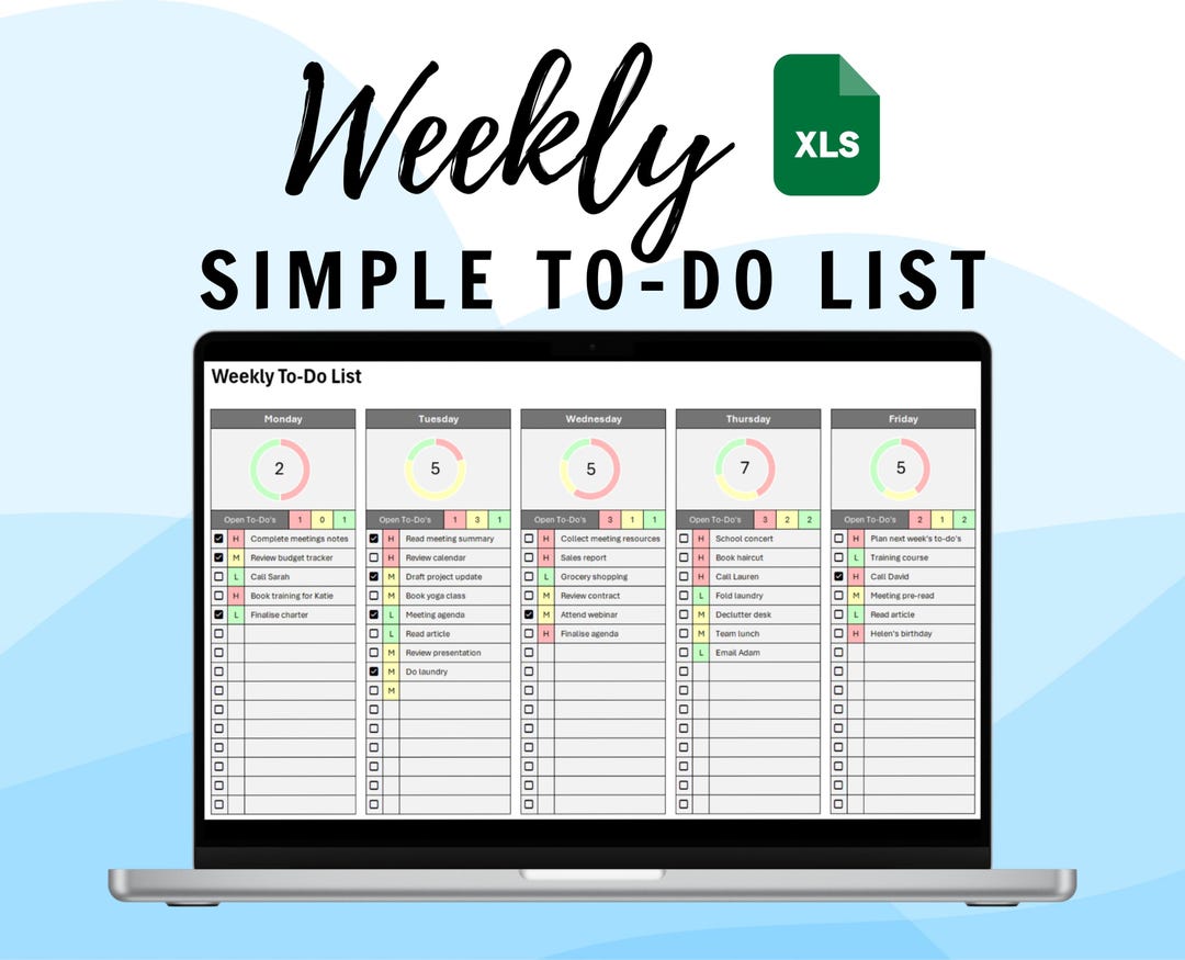 Weekly To-do List Excel Template With Checkboxes, Daily Planner, Priority Action Tracker, Task ...