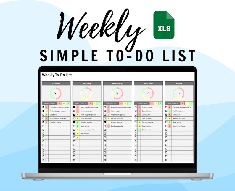 Weekly To-do List Excel Template With Checkboxes, Daily Planner ...