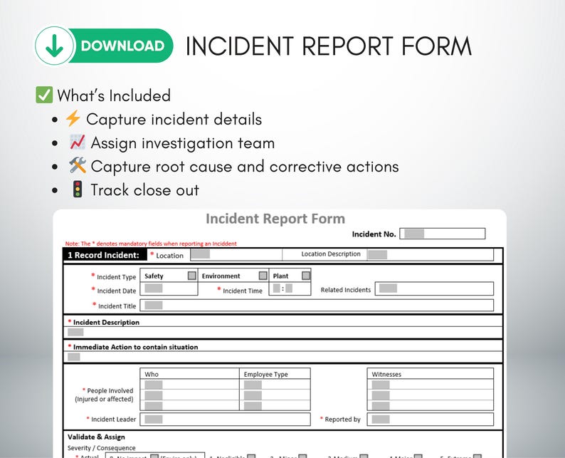 Safety Incident Report Form: Corrective Action Log (word Template) - Etsy