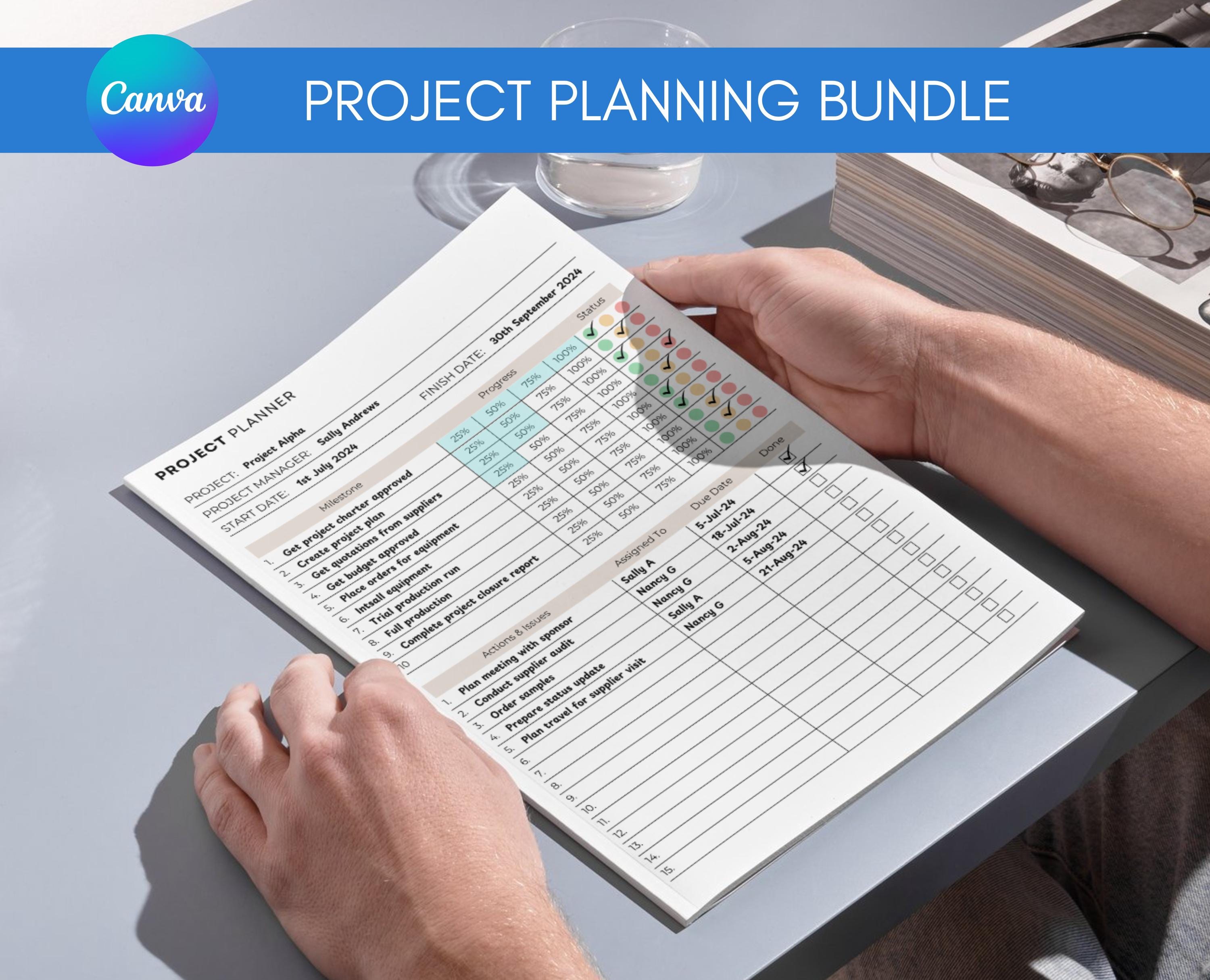 Project Planning Template Bundle, 8 X Canva Project Management ...