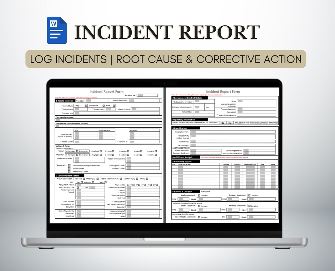 Safety Incident Report | Incident Tracking Form | Corrective Action Log ...