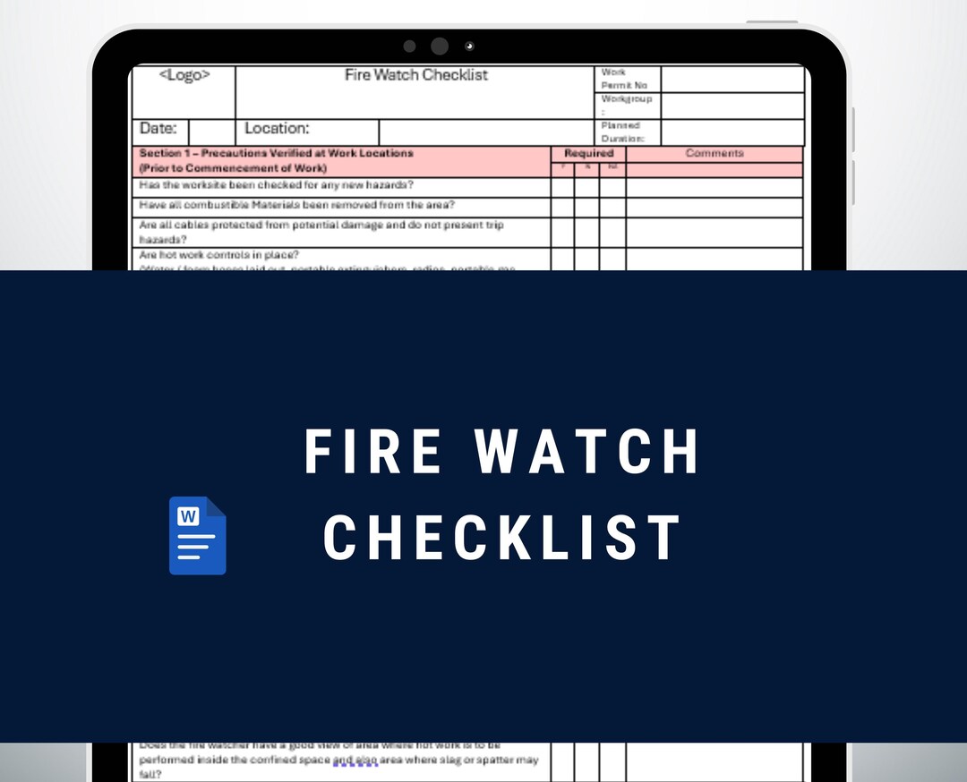 Fire Watch Checklist Template: Hot Work Permit (word Document Digital ...