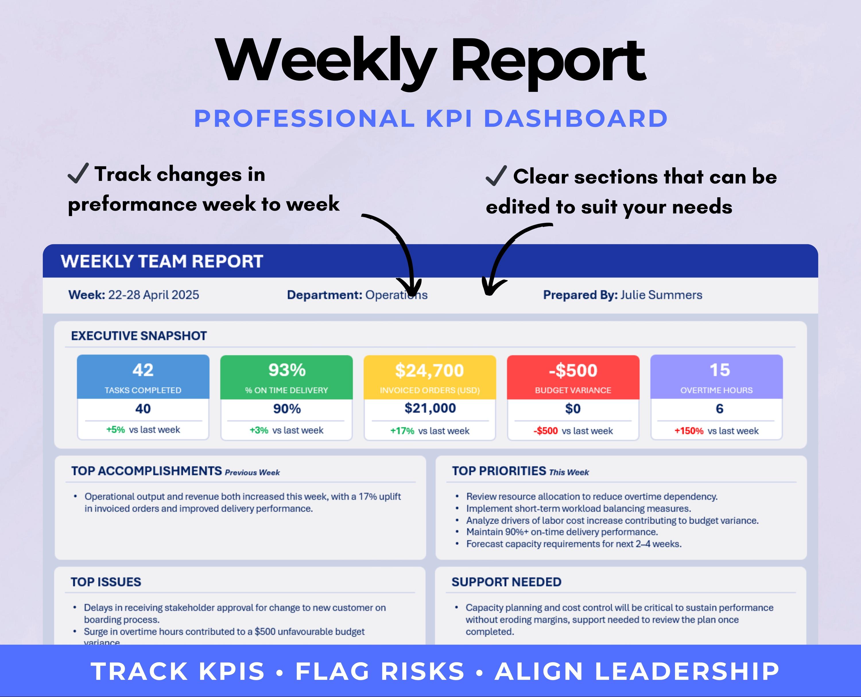 Executive Weekly Status Report Template | Powerpoint Executive Update ...