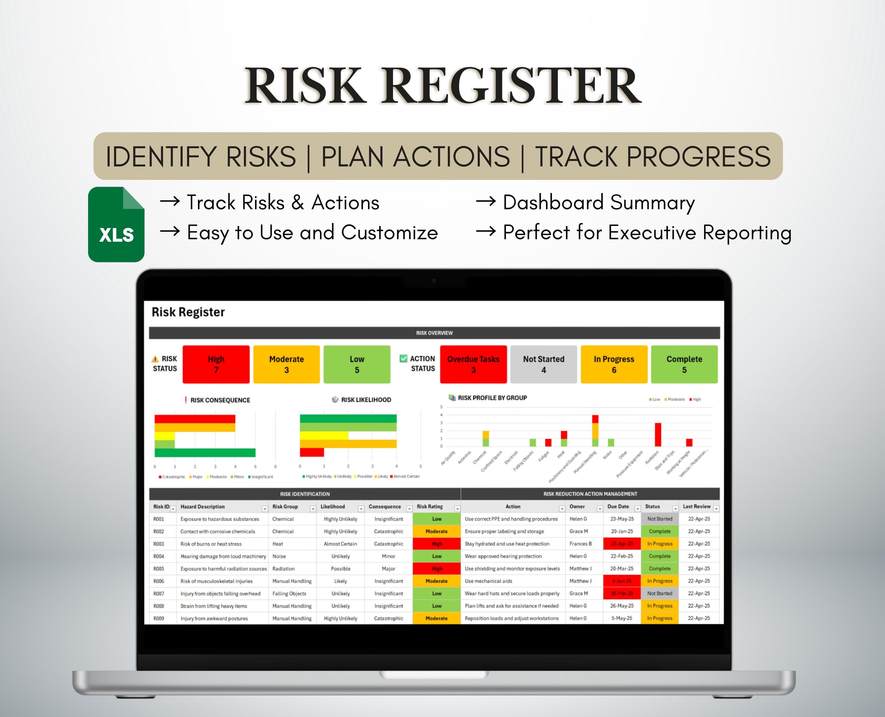 Risk Register | Excel Risk Register | Action Tracking | Project Risk ...