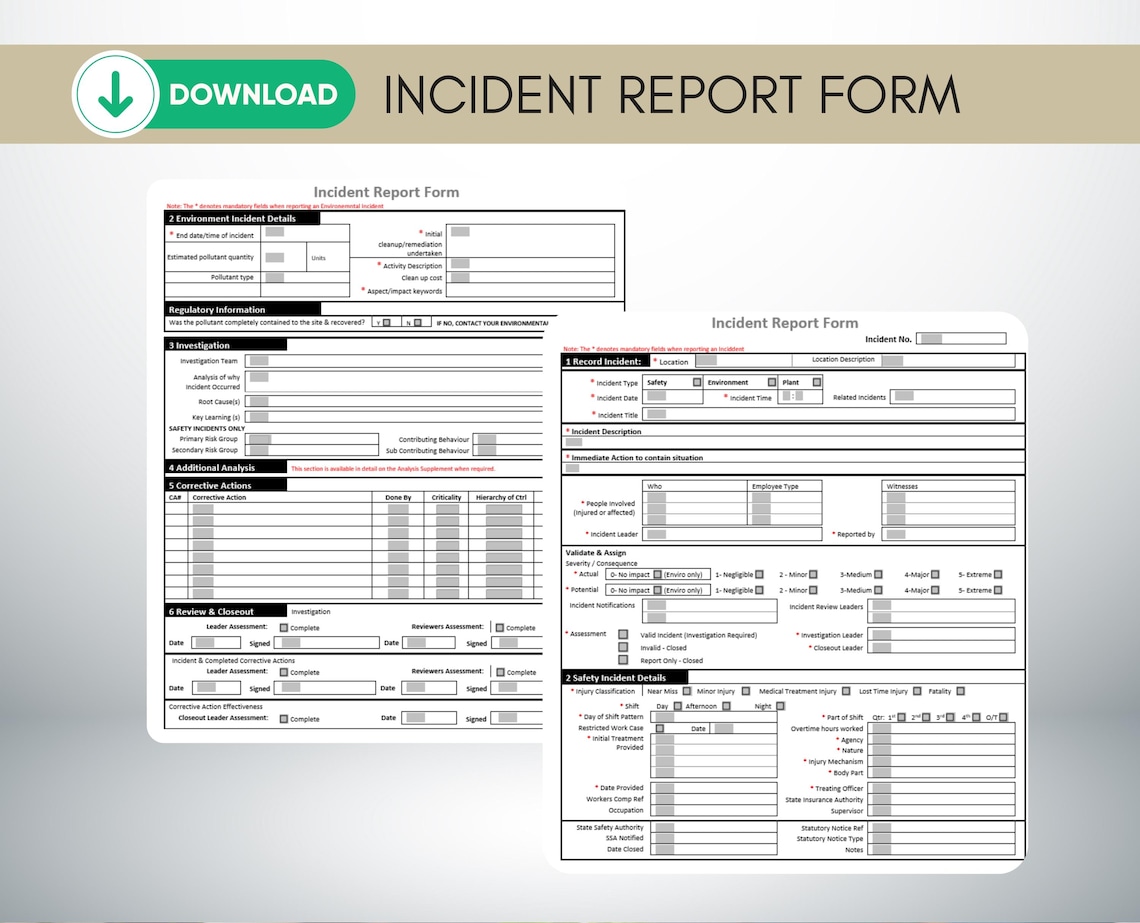 Safety Incident Report Form: Corrective Action Log (word Template) - Etsy