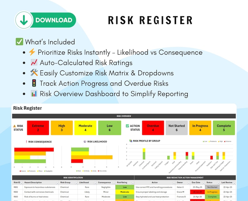 Risk Register | Excel Risk Register | Action Tracking | Project Risk ...